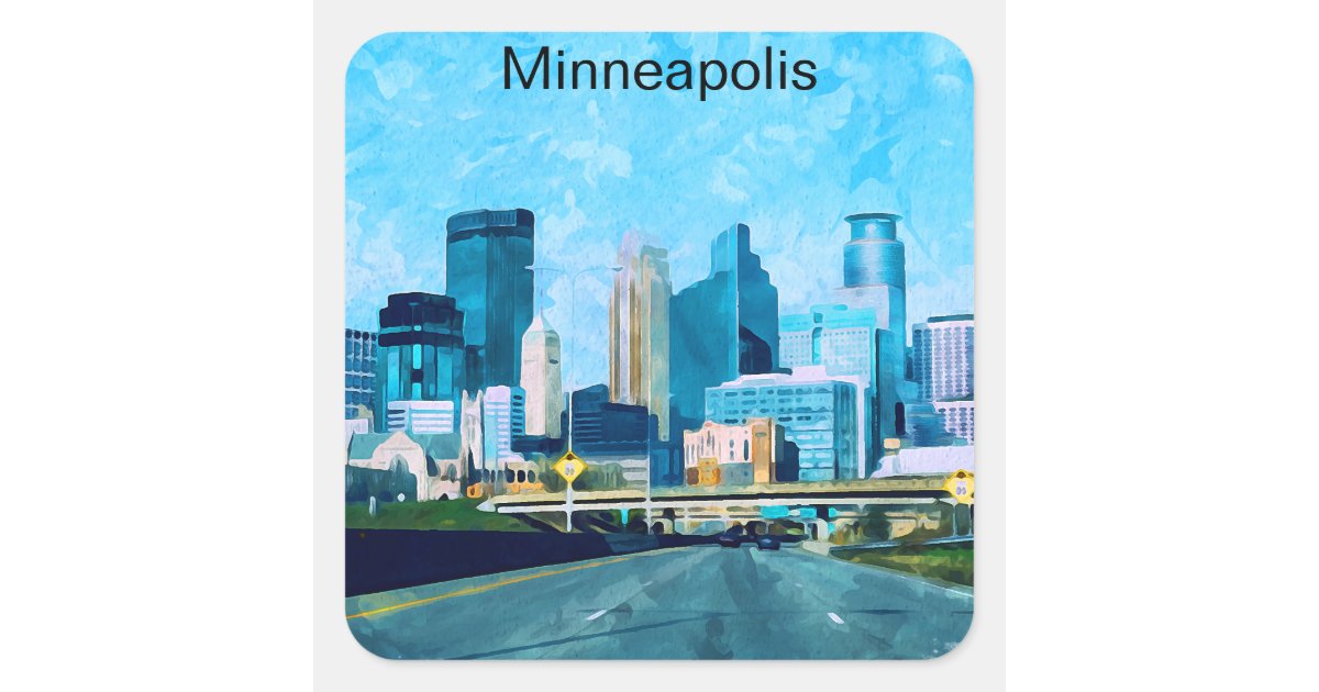 Minneapolis Minnesota Travel Skyline Square Sticker | Zazzle