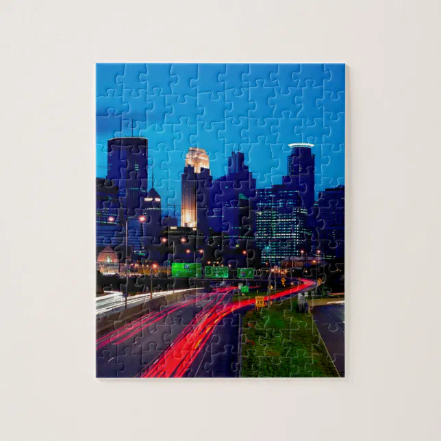 Minneapolis Night Skyline Jigsaw Puzzle | Zazzle