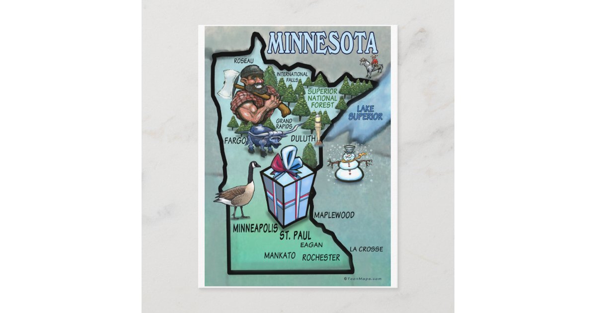 Minnesota Cartoon Map Postcard | Zazzle