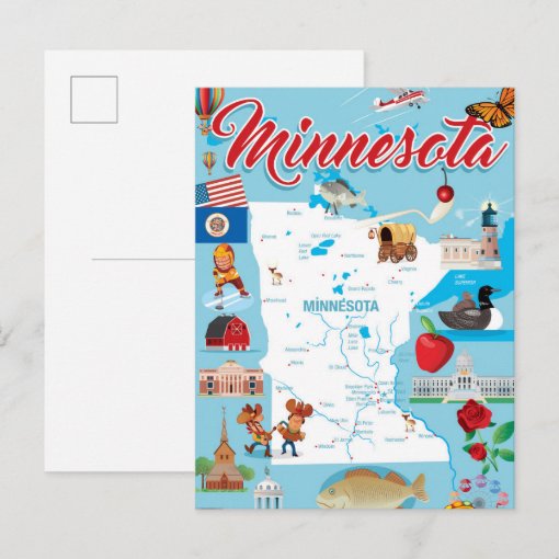 Minnesota Cartoon Map Postcard | Zazzle