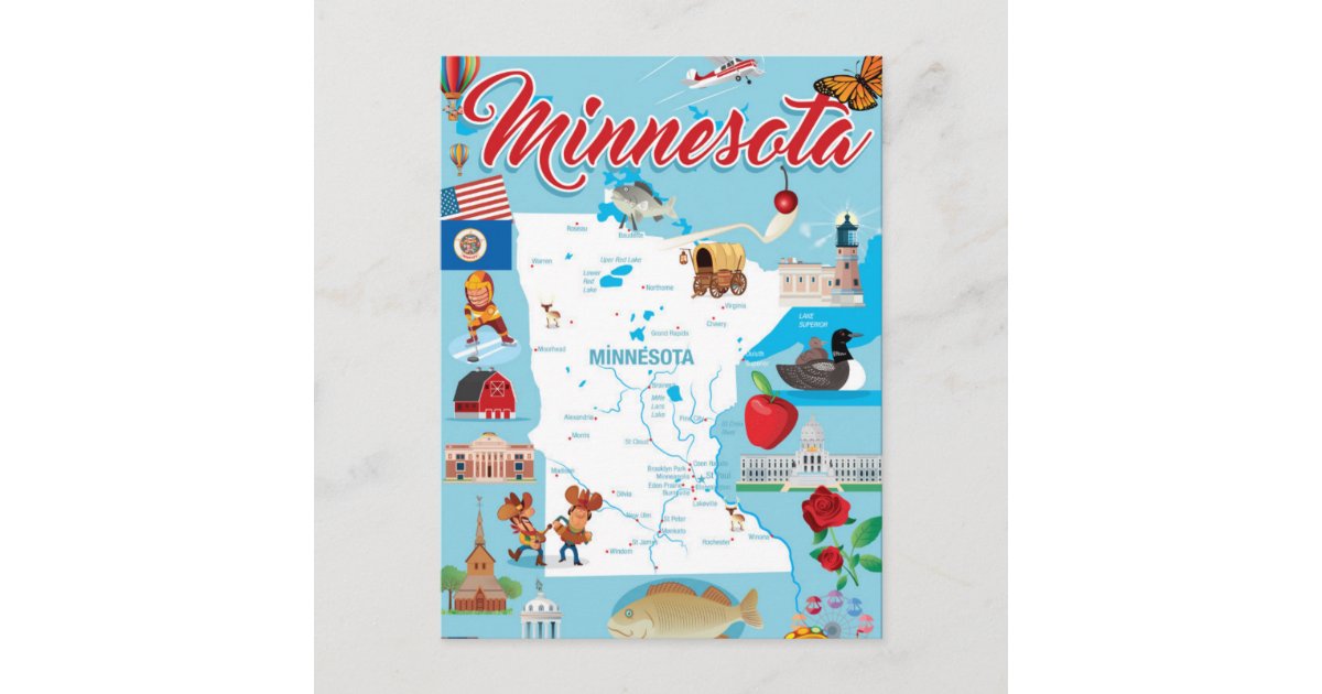 Minnesota Cartoon Map Postcard | Zazzle