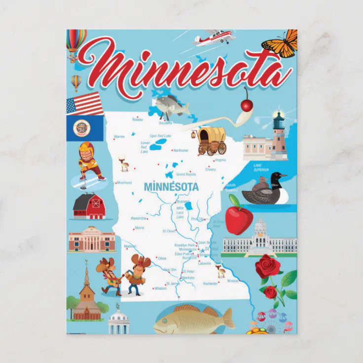 Minnesota Cartoon Map Postcard | Zazzle