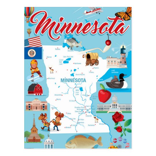 Minnesota Cartoon Map Postcard | Zazzle.com