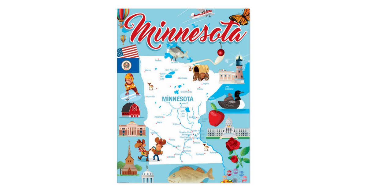 Minnesota Cartoon Map Postcard | Zazzle.com
