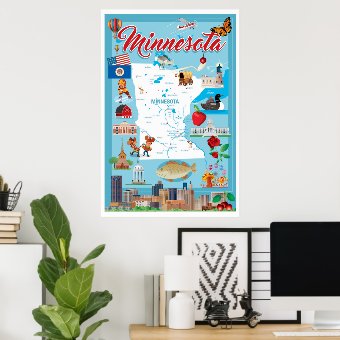 Minnesota Cartoon Map Poster | Zazzle