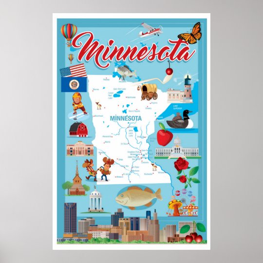 Minnesota Cartoon Map Poster | Zazzle.com