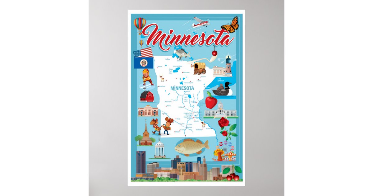 Minnesota Cartoon Map Poster | Zazzle