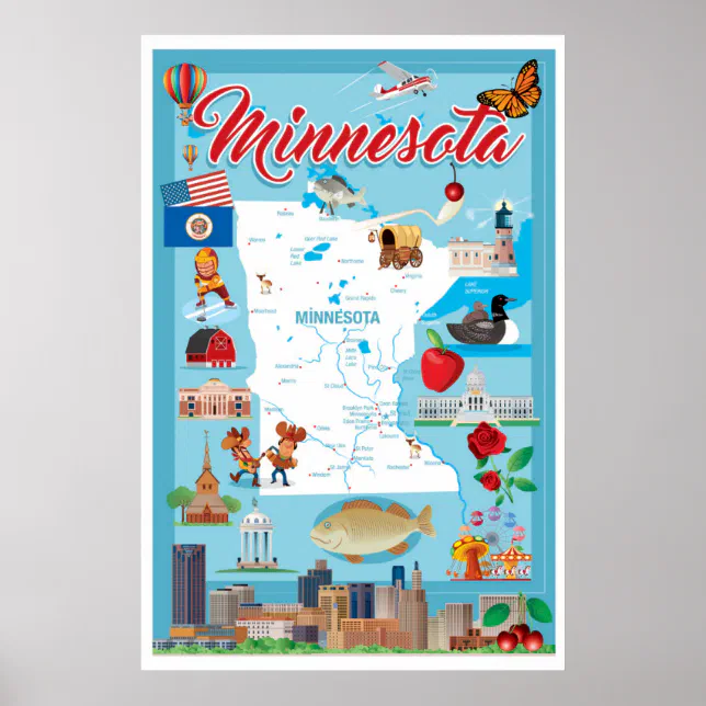 Minnesota Cartoon Map Poster | Zazzle