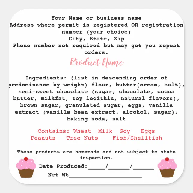 Minnesota Cottage Food Law Label home bakery | Zazzle
