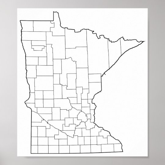 Minnesota Counties Blank Outline Map Poster | Zazzle.com