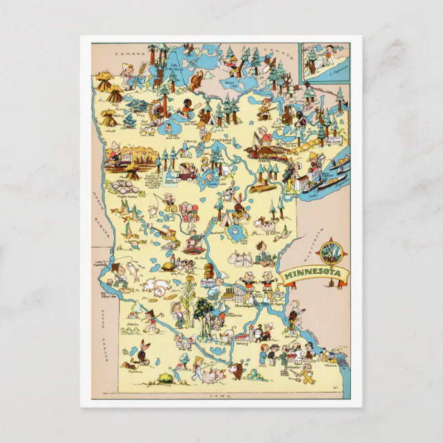 Minnesota Funny Vintage Map Postcard | Zazzle