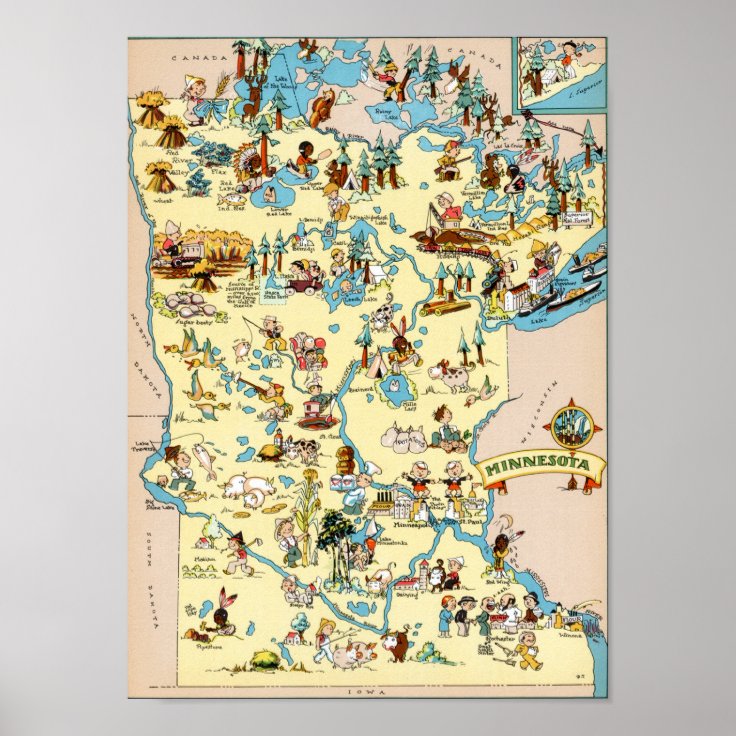Minnesota Funny Vintage Map Poster | Zazzle
