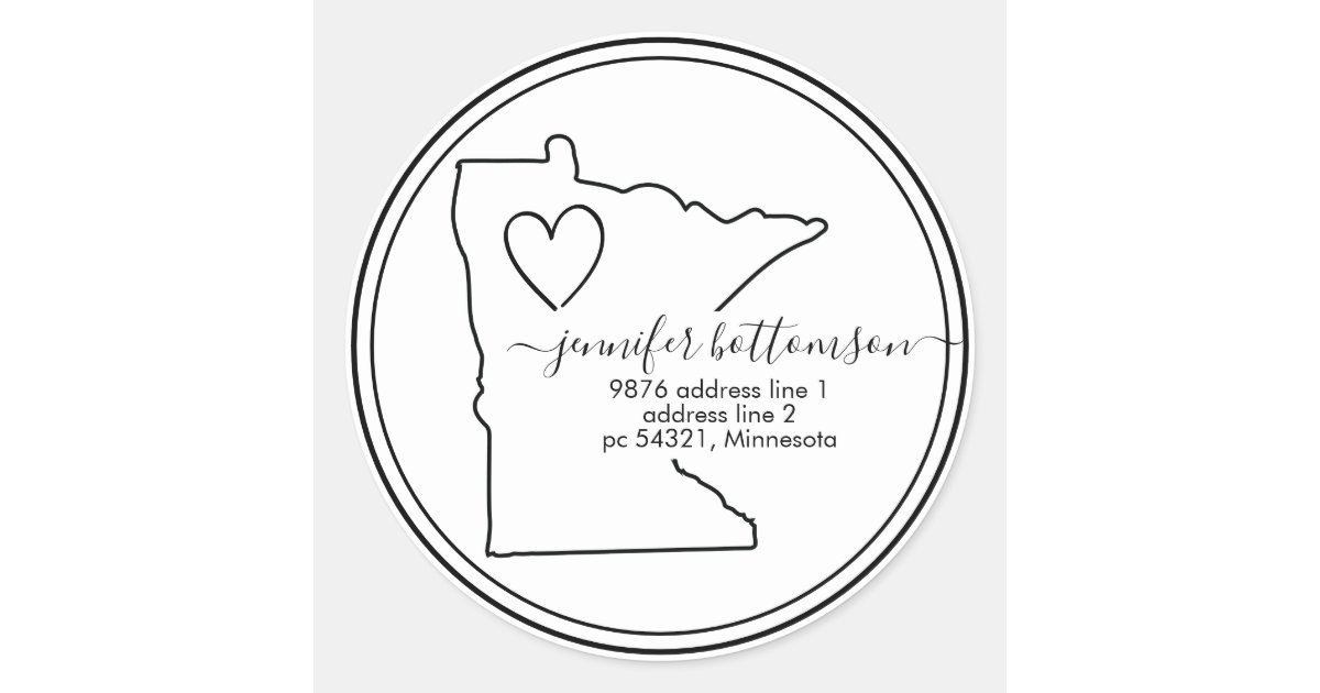 Minnesota home return address Signature love Classic Round Sticker | Zazzle