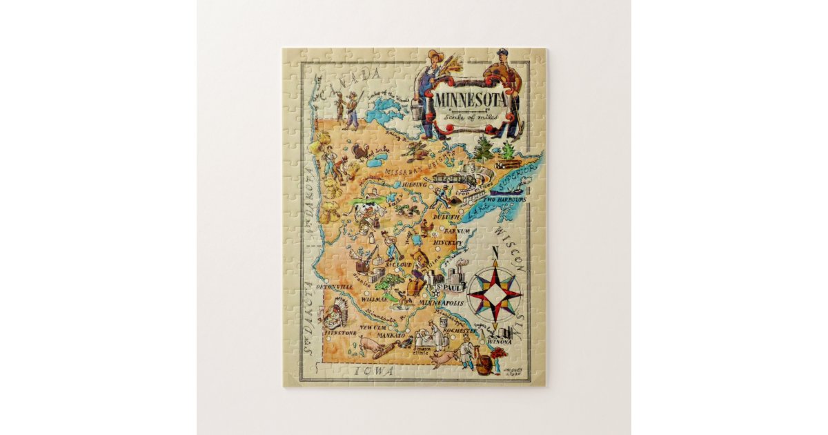 Minnesota Illustrated Map Jigsaw Puzzle | Zazzle