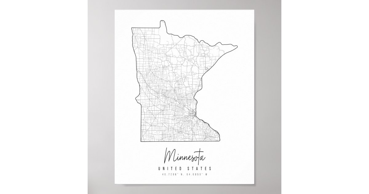 Minnesota Minimal Street Map Poster | Zazzle