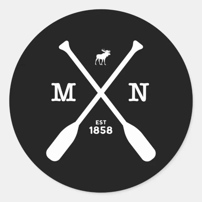 Minnesota Moose And Paddles 1858 Midwest Classic Round Sticker | Zazzle