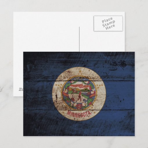 Minnesota State Flag on Old Wood Grain Postcard | Zazzle