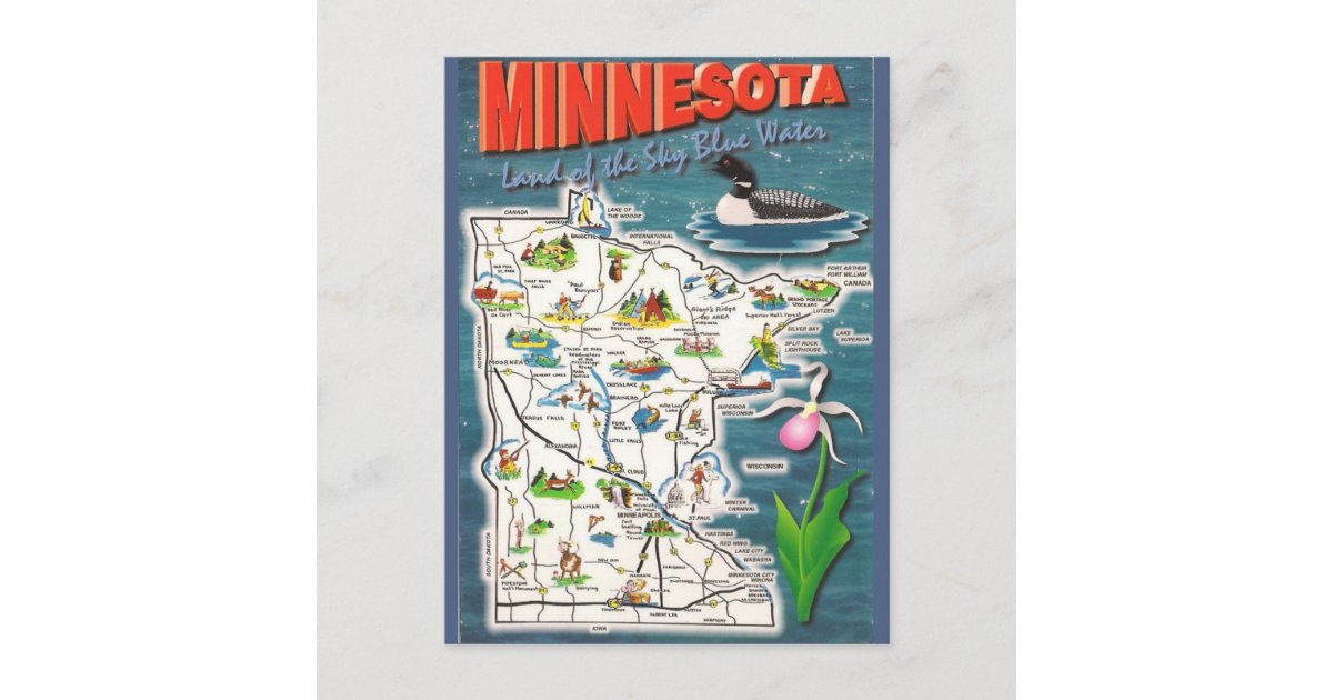 Minnesota State Map Postcard | Zazzle