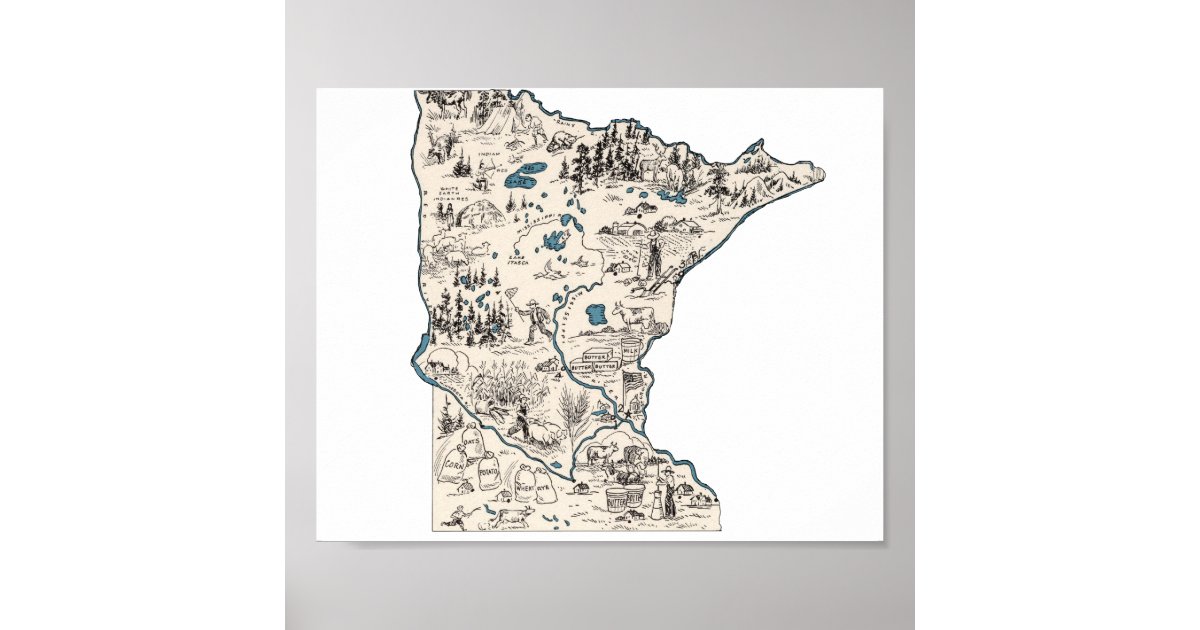 Minnesota Vintage Picture Map Poster | Zazzle