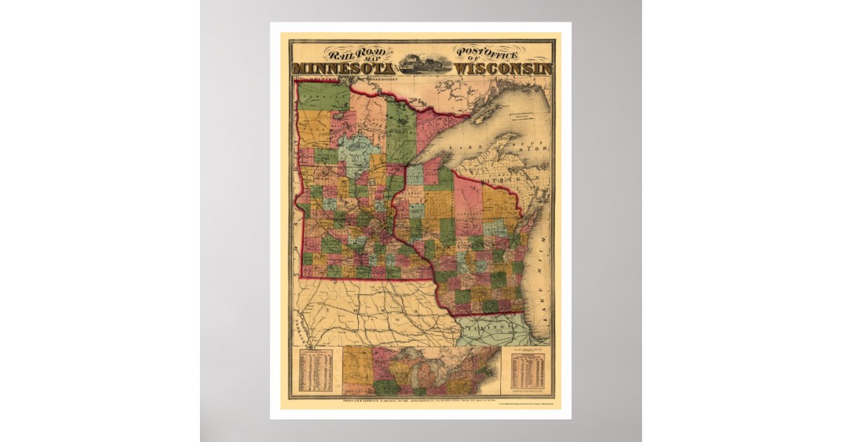 Minnesota & Wisconsin Railroad Map 1871 Poster | Zazzle