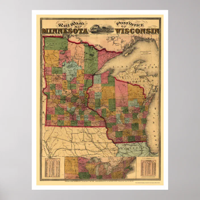 Minnesota & Wisconsin Railroad Map 1871 Poster | Zazzle