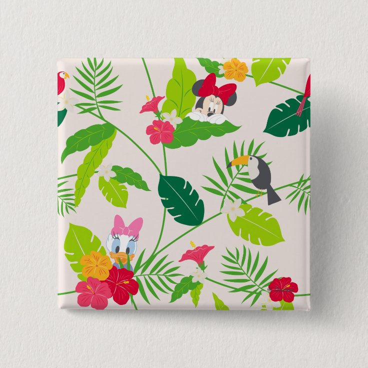 Minnie & Daisy | Tropical Pattern Pinback Button | Zazzle