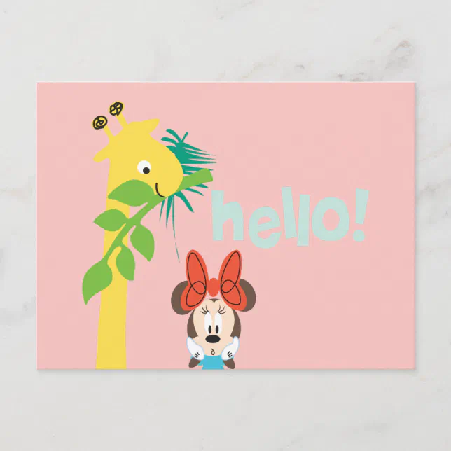 Minnie & Giraffe - Hello! Postcard | Zazzle