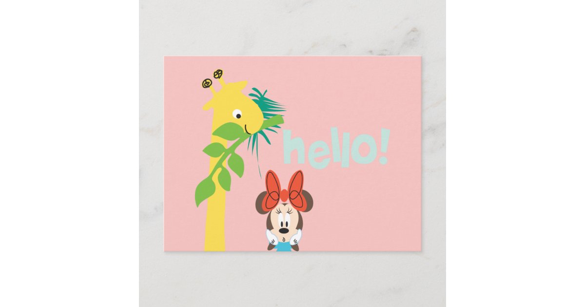 Minnie & Giraffe - Hello! Postcard | Zazzle