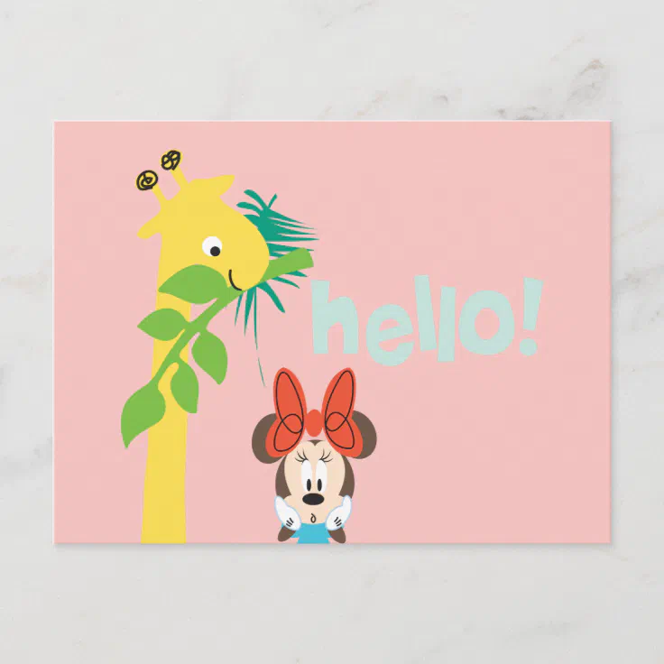 Minnie & Giraffe - Hello! Postcard | Zazzle