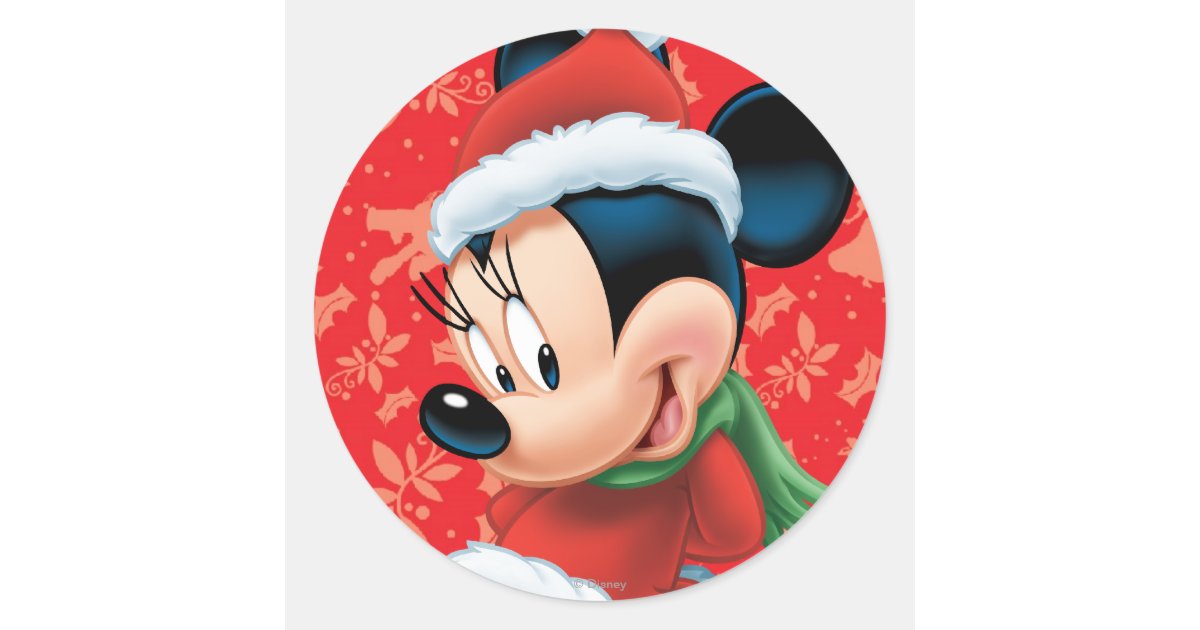 Minnie in Holiday Outfit Classic Round Sticker | Zazzle