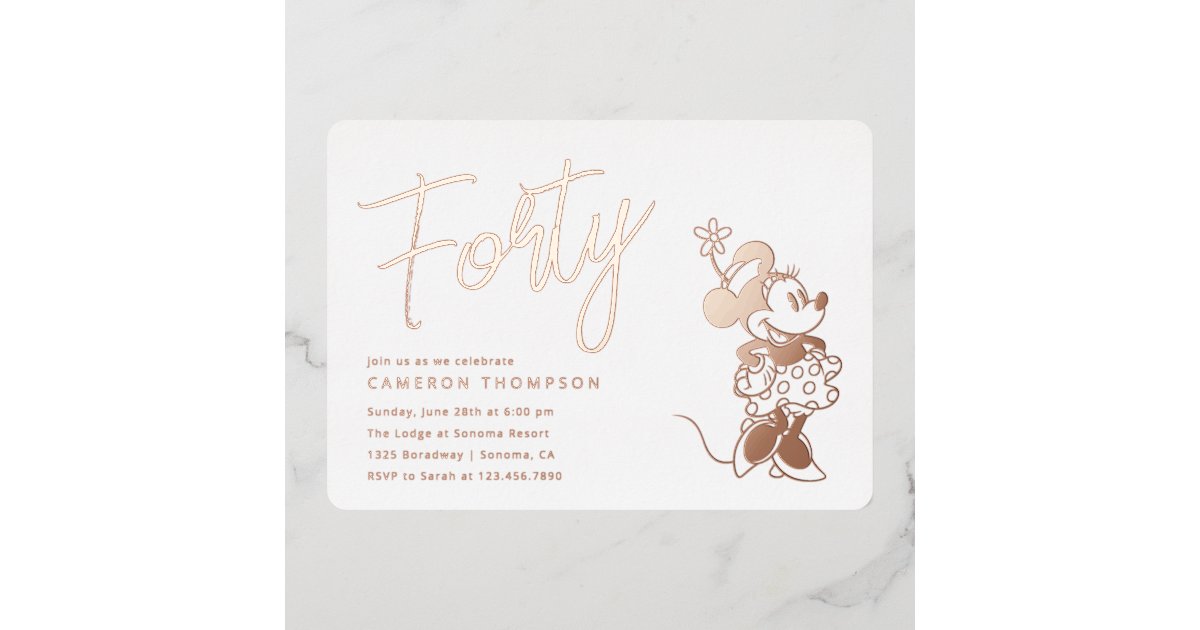 Minnie Mouse 40th Birthday Foil Invitation | Zazzle