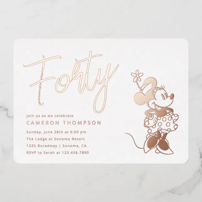 Minnie Mouse 40th Birthday Foil Invitation | Zazzle