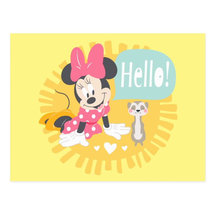 Minnie Mouse and Animal Friend - Hello Postcard | Zazzle.com