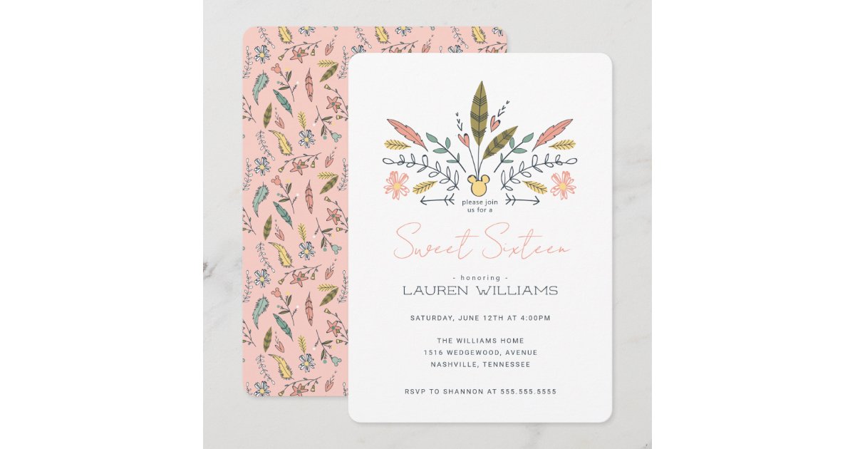 Minnie Mouse Boho Sweet Sixteen Birthday Invitation | Zazzle
