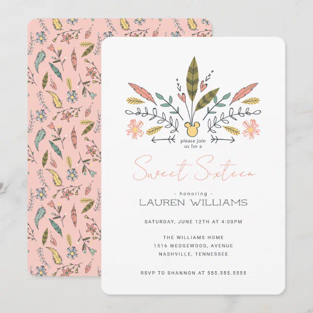Minnie Mouse Boho Sweet Sixteen Birthday Invitation | Zazzle