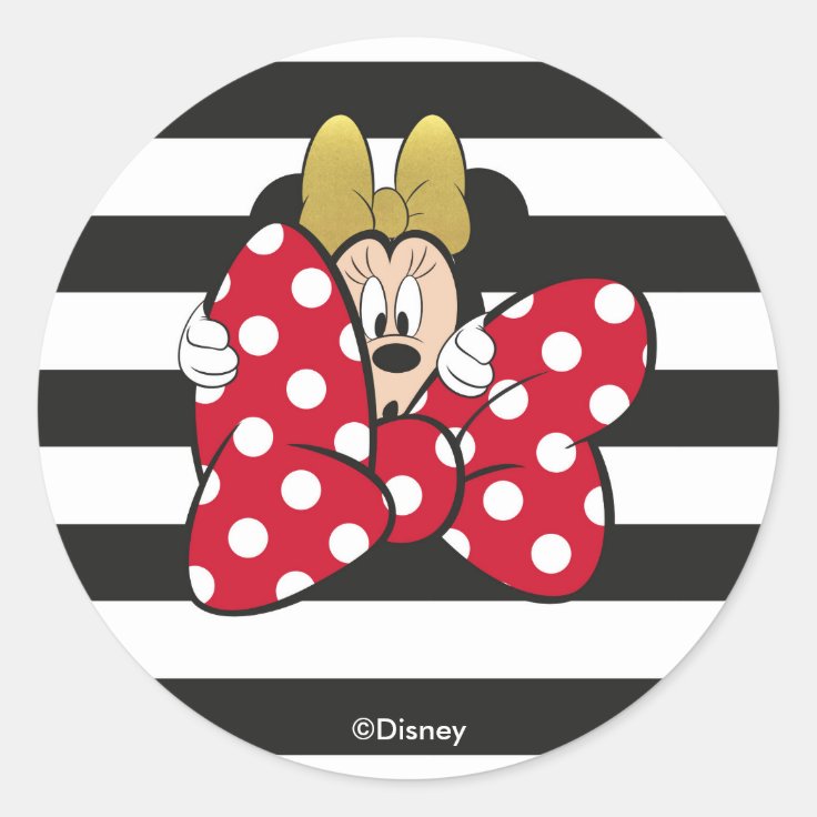 Minnie Mouse | Bow Tie Classic Round Sticker | Zazzle