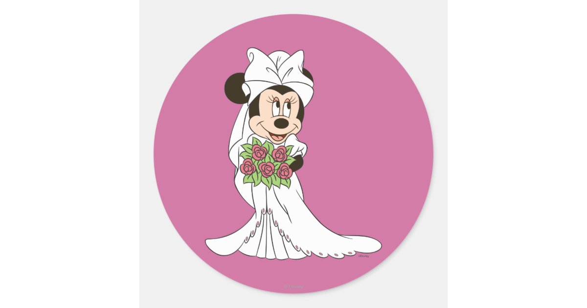 Minnie Mouse | Bride at Wedding Classic Round Sticker | Zazzle