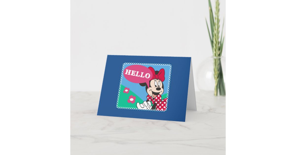 Minnie Mouse by Flowers - Hello Card | Zazzle