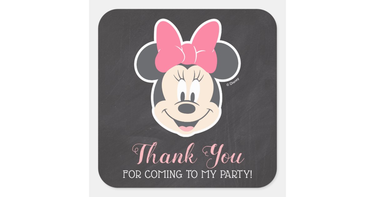 Minnie Mouse Chalkboard Birthday | Thank You Square Sticker | Zazzle