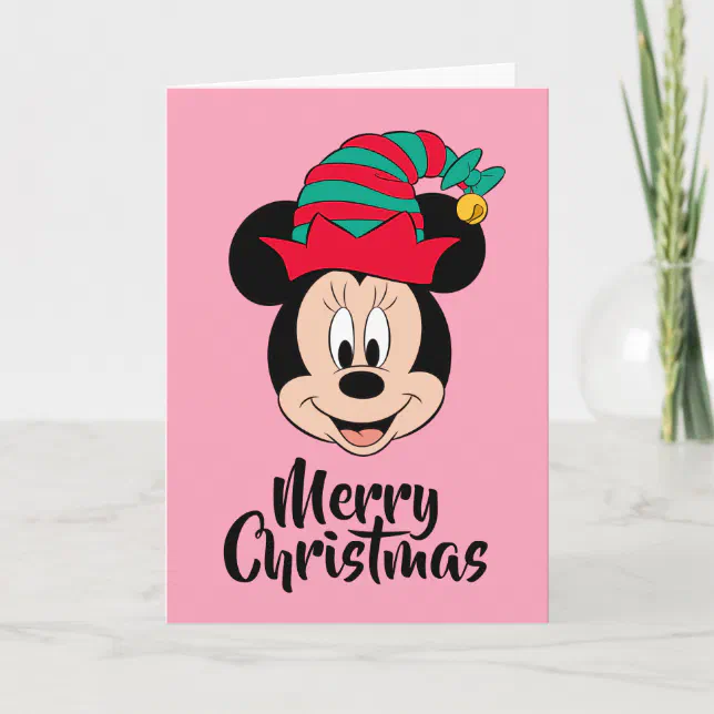 Minnie Mouse | Christmas Elf Hat Holiday Card | Zazzle
