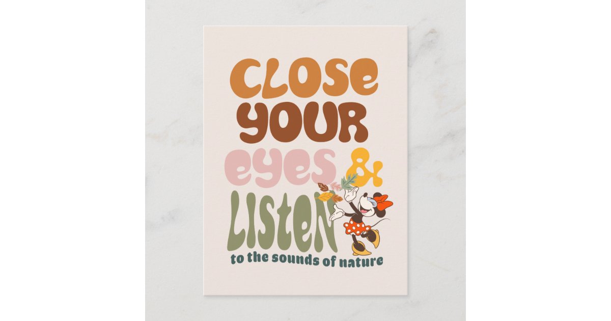 Minnie Mouse |Close Your Eyes & Listen Postcard | Zazzle