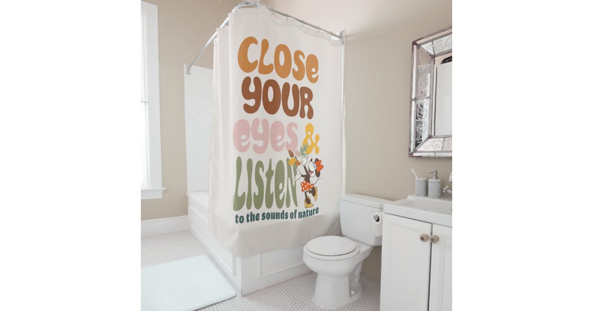 Minnie Mouse |Close Your Eyes & Listen Shower Curtain | Zazzle