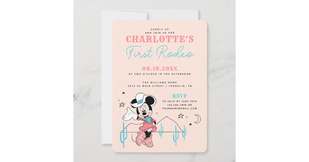 Minnie Mouse | Cowboy 1st Rodeo Birthday Invitation | Zazzle