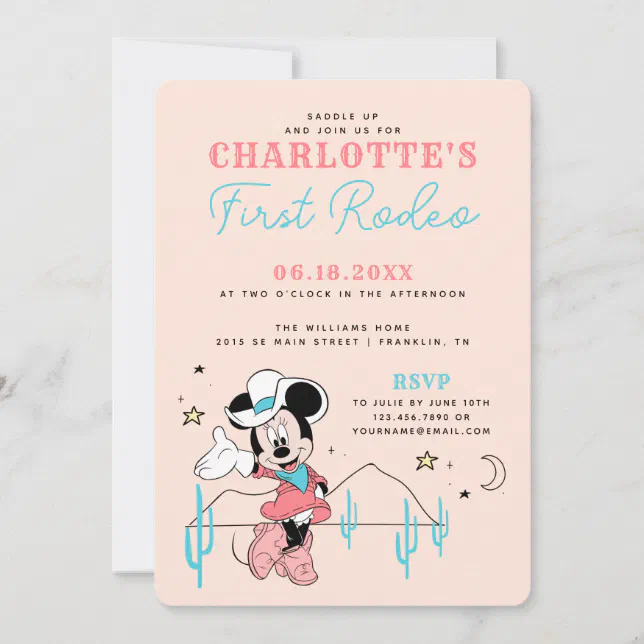 Minnie Mouse | Cowboy 1st Rodeo Birthday Invitation | Zazzle