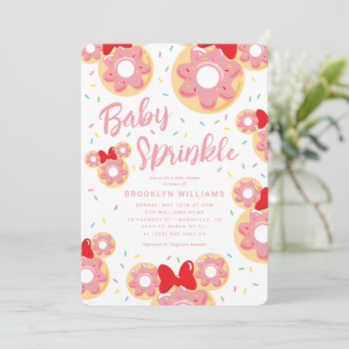 Minnie Mouse | Donut Baby Sprinkle - Baby Shower Invitation | Zazzle