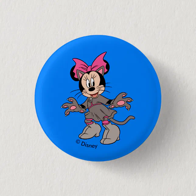 Minnie Mouse Dressed as Cute Cat Button | Zazzle