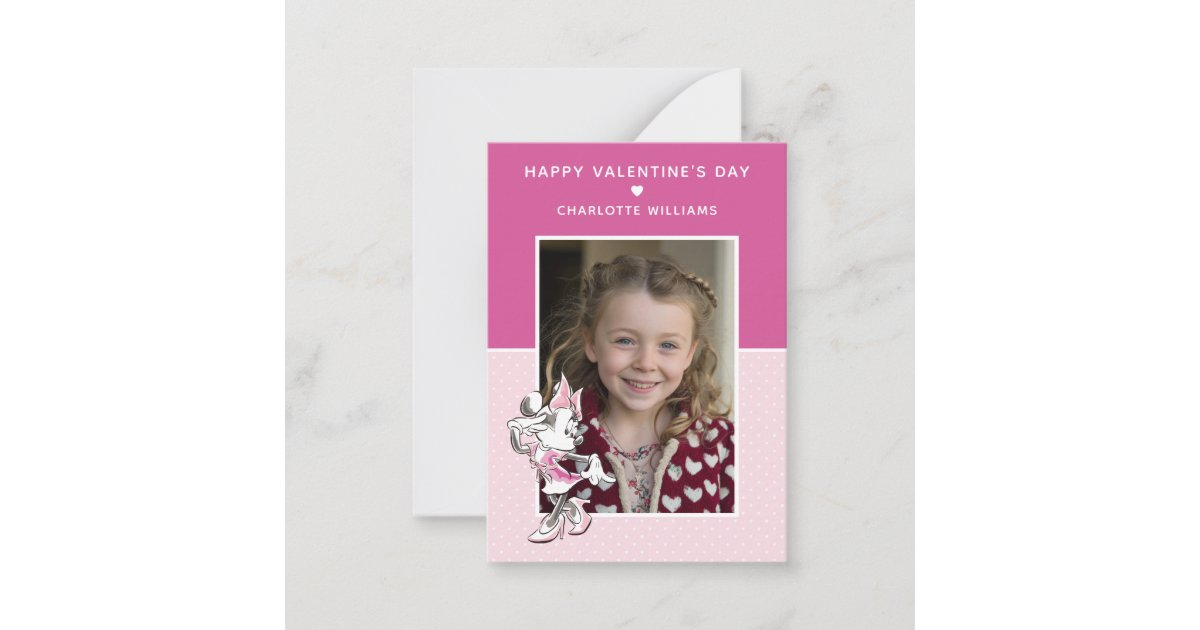 Minnie Mouse Eyelash Photo Valentine Note Card | Zazzle