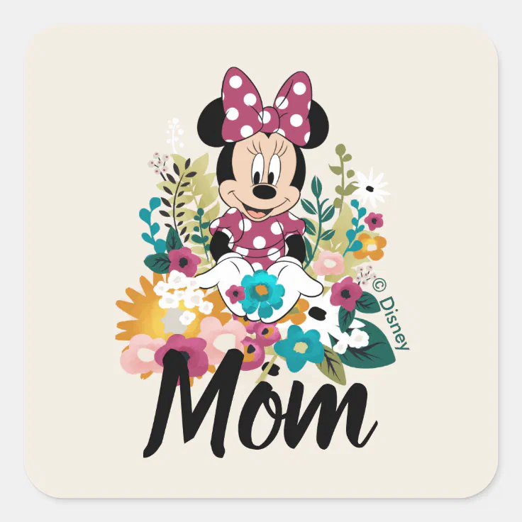 Minnie Mouse - Flowers for Mom Square Sticker | Zazzle