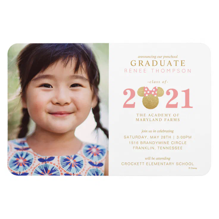 Minnie Mouse Gold and Pink Preschool Graduation Magnet | Zazzle