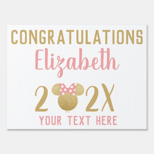 Minnie Mouse | Gold & Pink Graduation Sign | Zazzle